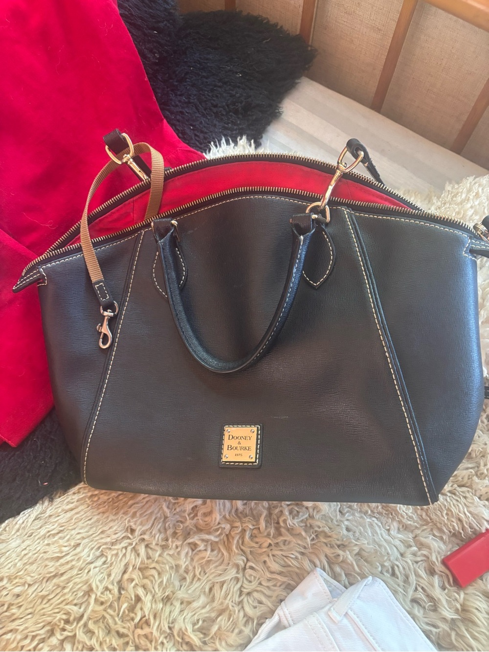 Dooney & Bourke | Bags | Dooney Bourke Black Leather Tote With Red ...